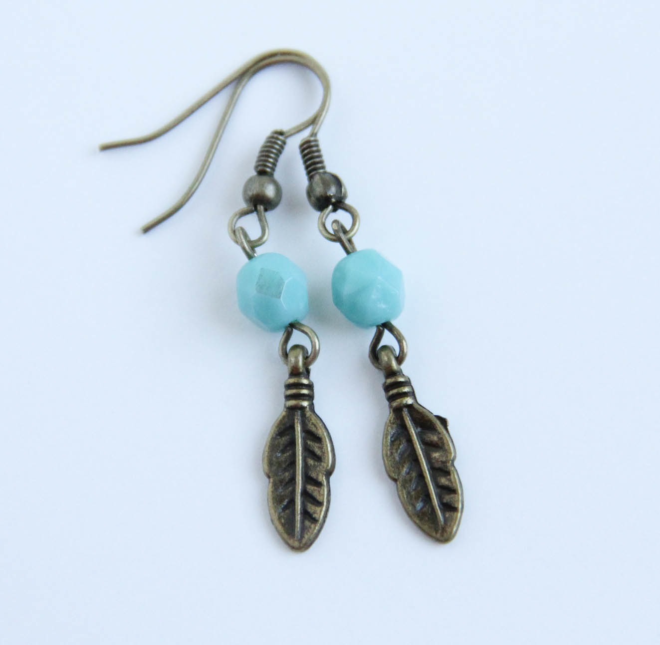 Turquoise Brass Feather Earrings on Luulla
